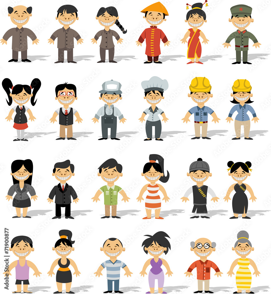 Group of chinese happy cartoon people. Asians. Stock Vector | Adobe Stock