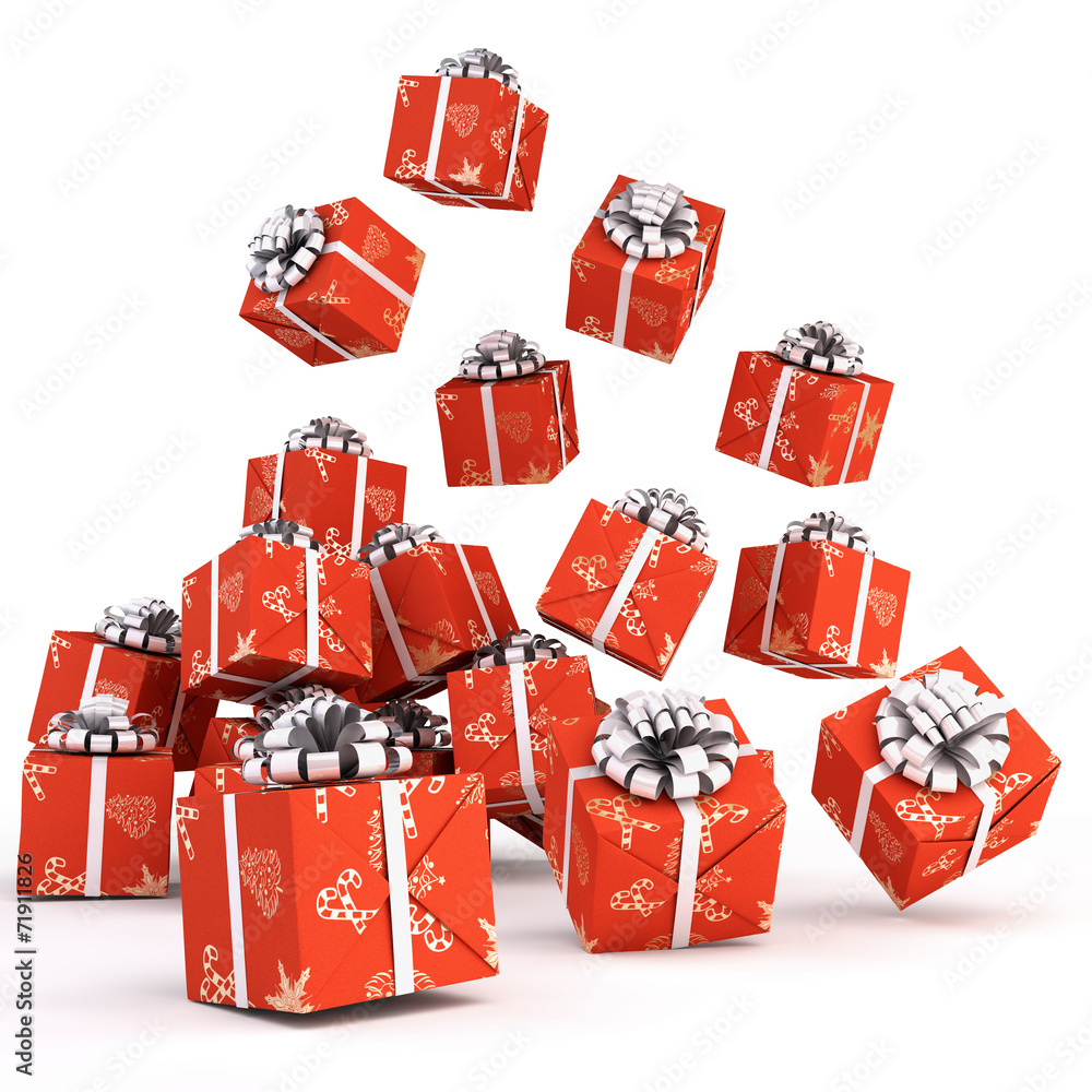 Falling gifts isolated on white Stock-Illustration | Adobe Stock