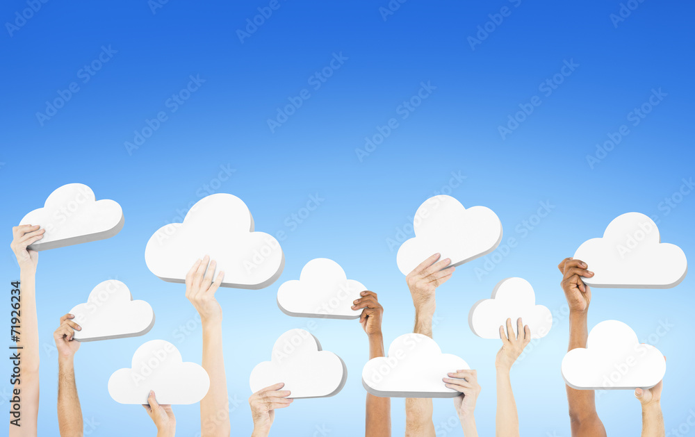 Hands Holding Cloud Shaped Speech Bubbles Stock Photo | Adobe Stock