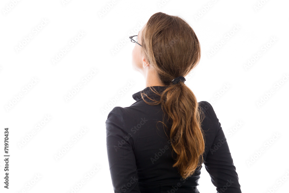 model isolated on plain background back looking behind Stock Photo ...
