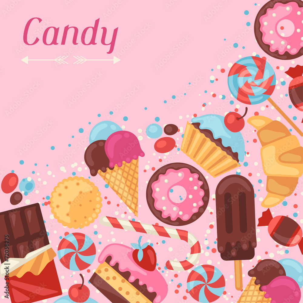Background with colorful various candy, sweets and cakes. Stock Vector ...