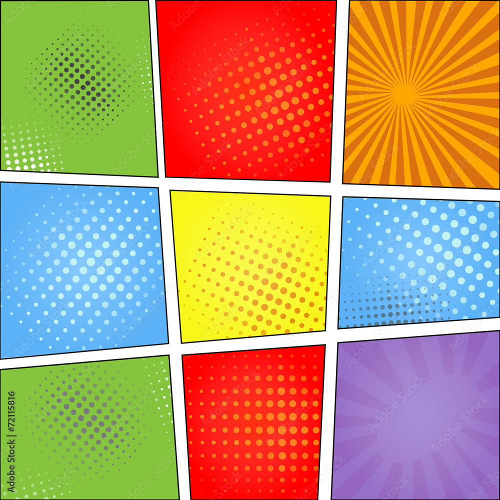 Comics pop art style blank layout template with beams and dots Stock ...