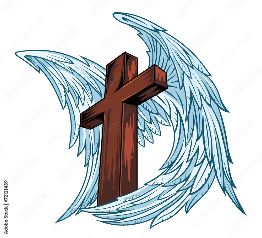 Angel wings with wooden cross Stock Vector | Adobe Stock