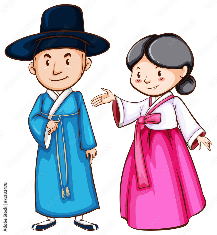 A simple drawing of people wearing the Asian attire Stock Vector ...