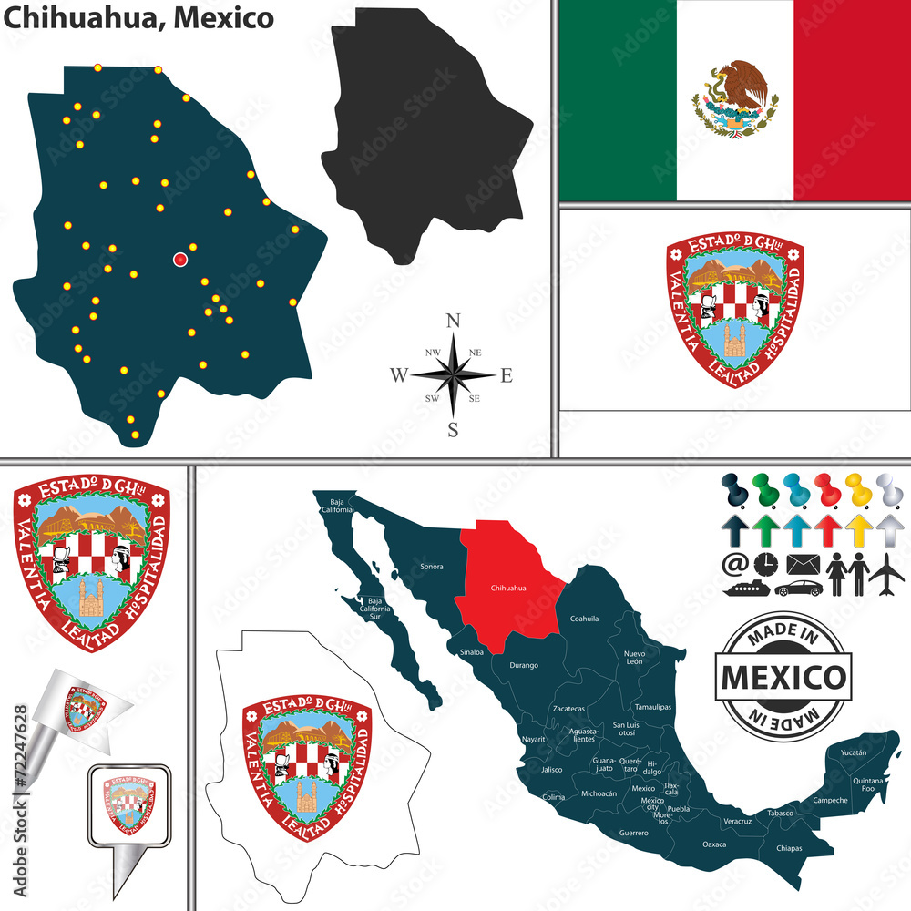 Map of Chihuahua, Mexico Stock Vector | Adobe Stock