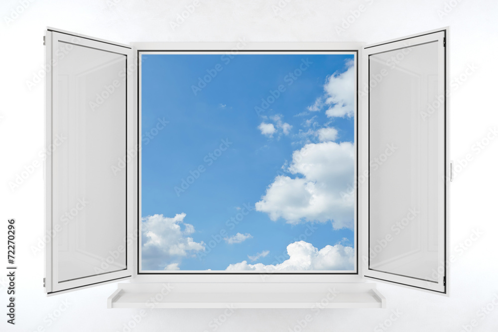 Offenes Fenster mit blauem Himmel Stock Photo | Adobe Stock