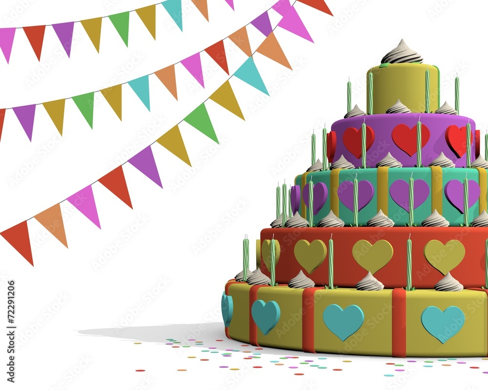 Feestelijke taart met kleuren en vlaggetjes ilustração do Stock | Adobe ...