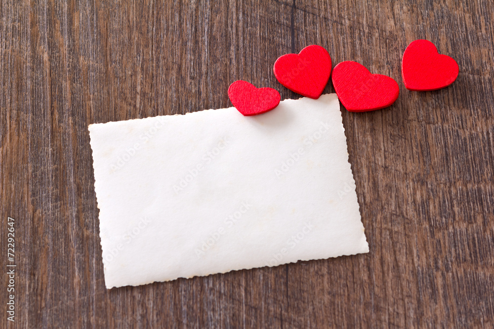 Vintage card hearts dark wood Stock Photo | Adobe Stock