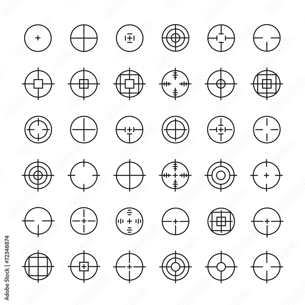 Set of different flat vector crosshair sign icons. Line simple Stock ...