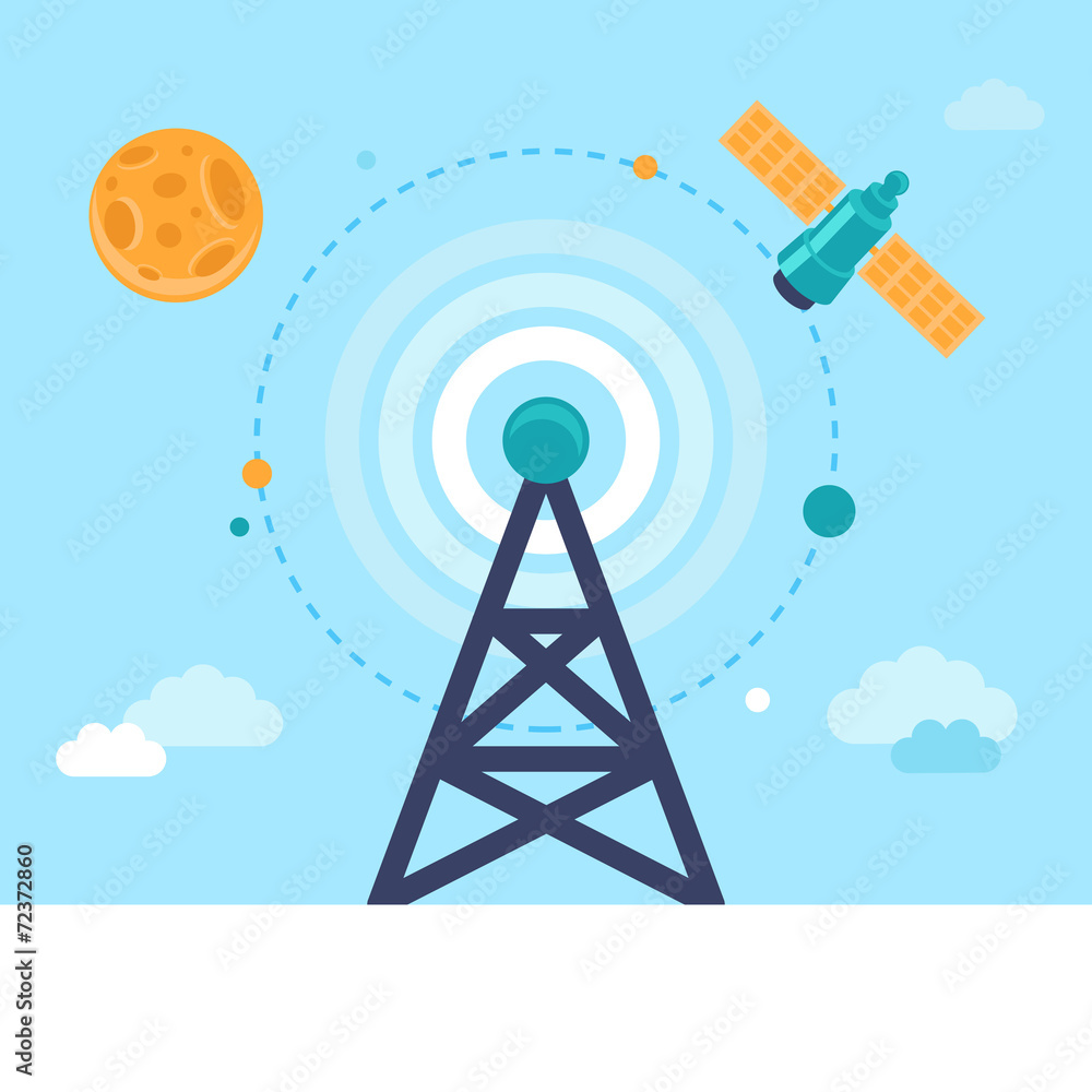 Vector antenna tower and satellite Stock Vector | Adobe Stock