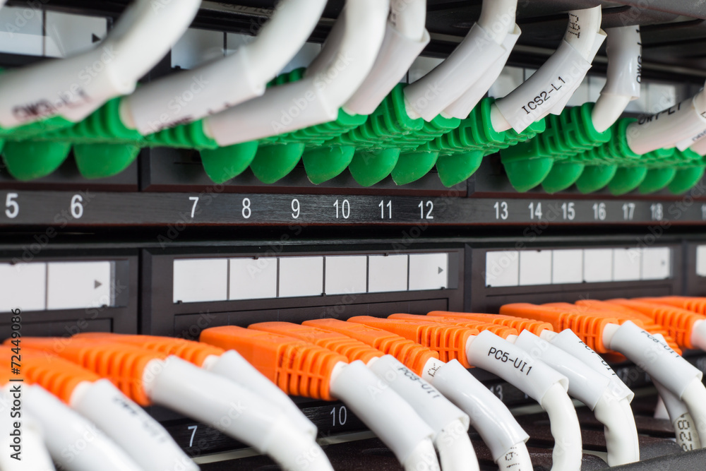 Local area network switch (LAN) ethernet cables on panel borad Stock ...
