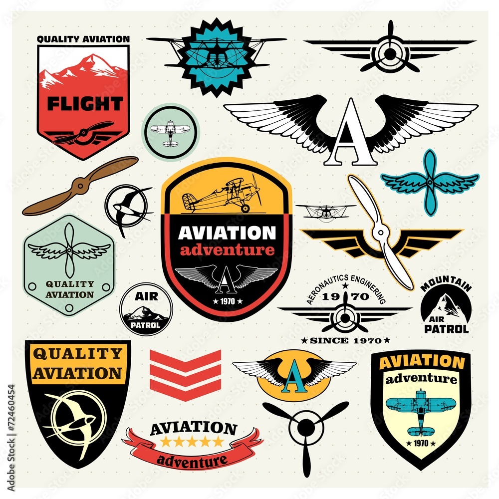 Emblems, design elements , badges and logo patches. Aviation Stock ...