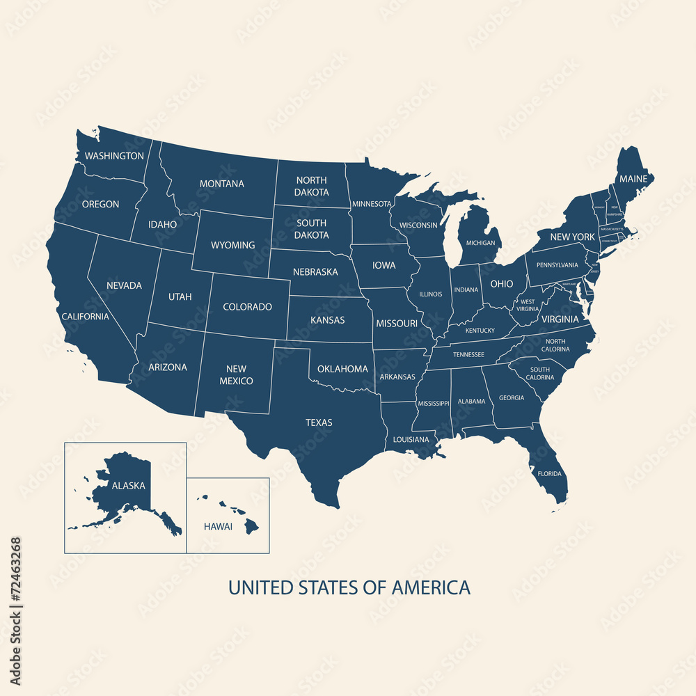USA MAP WITH NAME OF THE COUNTRIES Stock Vector | Adobe Stock