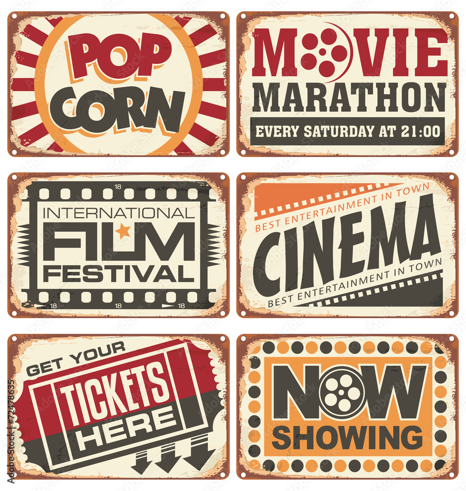 Set of vintage cinema metal signs Stock Vector | Adobe Stock