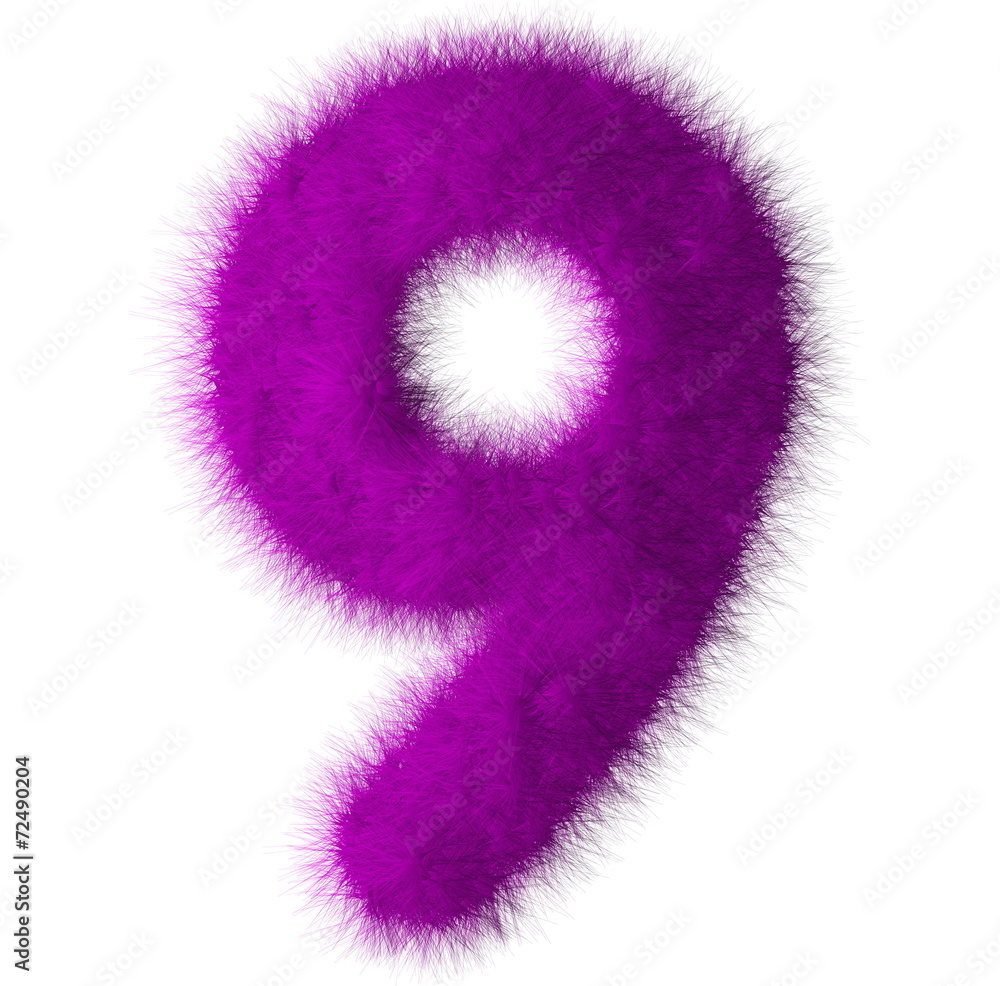 Purple shag 9 number font isolated on white background Stock ...