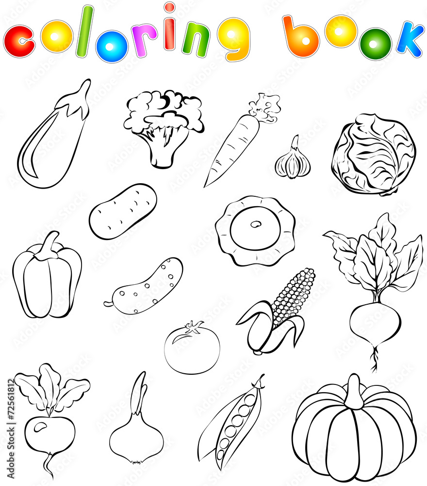 Set of vegetables coloring book Stock Vector | Adobe Stock