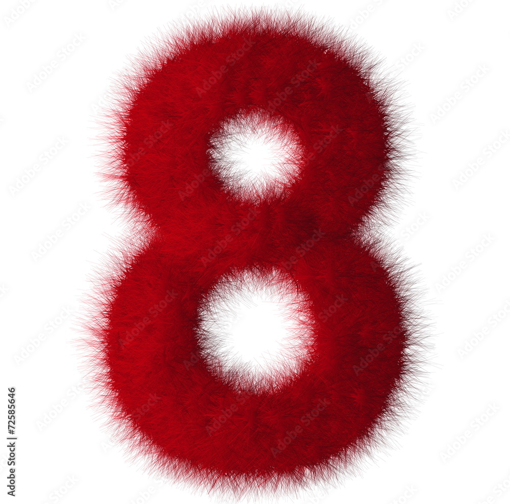 Red shag 8 number font isolated on white background Stock Illustration ...