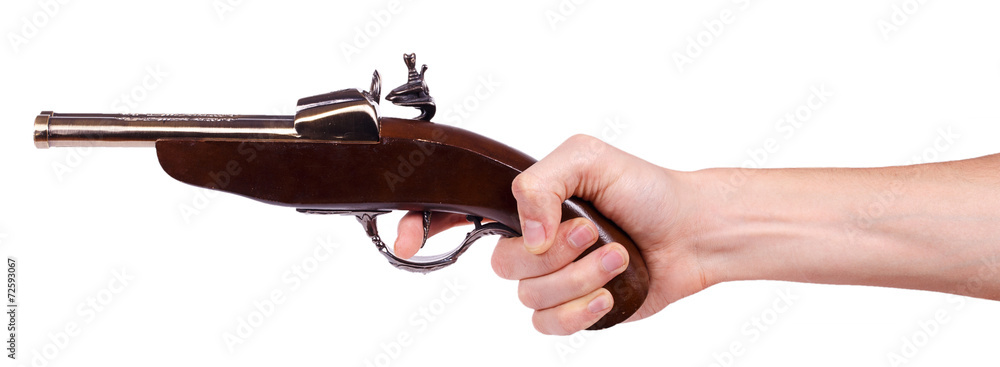 Old musket gun in male hand Stock Photo | Adobe Stock