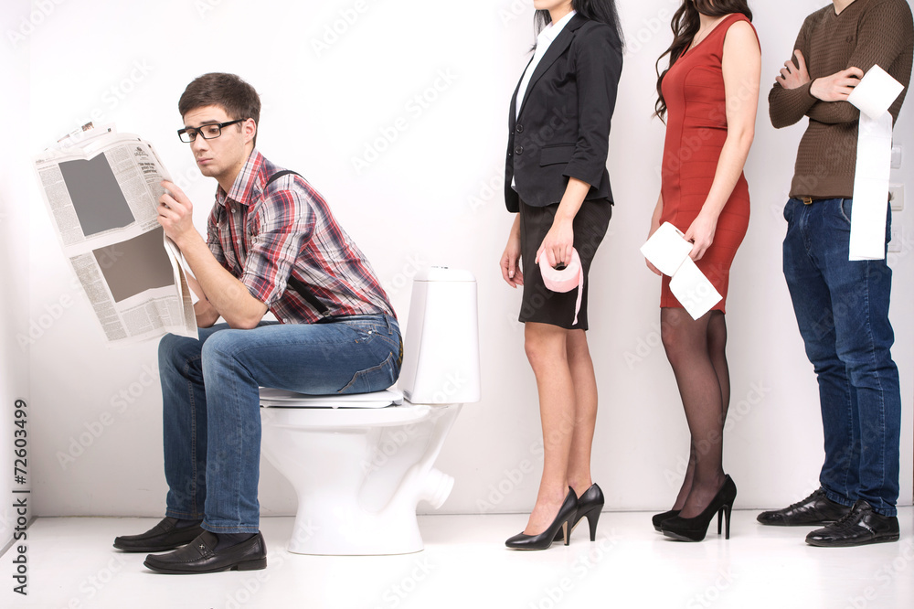 line of diverse people standing in queue in profile isolated foto de ...