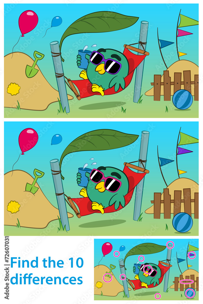 Printable game with finding the differences Stock Vector | Adobe Stock