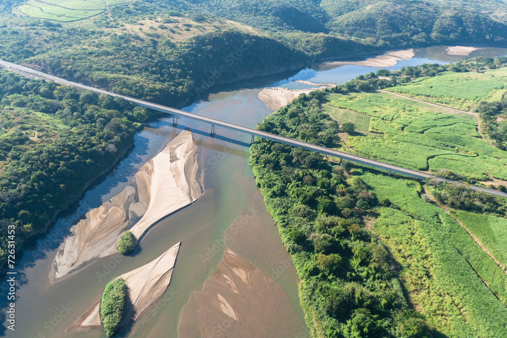 Flying Aerial Birds Eye River Bridge Landscape Stock Photo | Adobe Stock