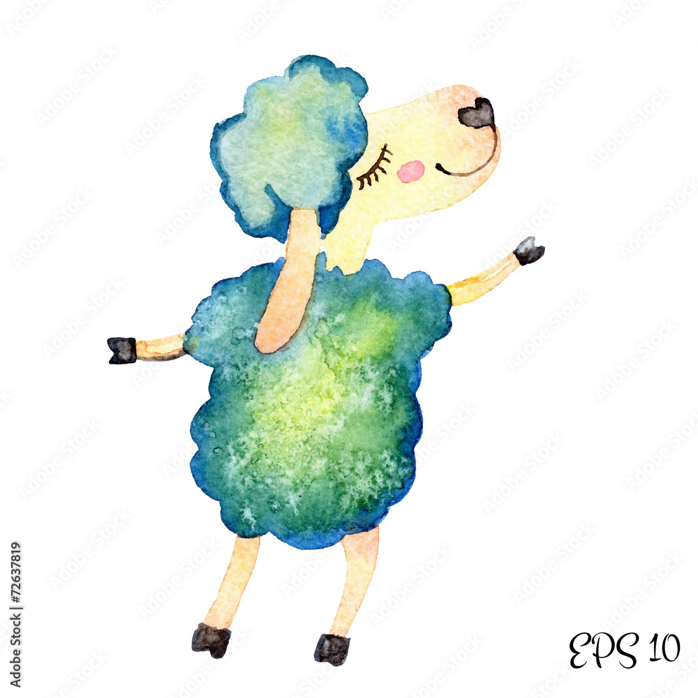 Happy dancing sheep, watercolor vector illustration. Stock Vector ...