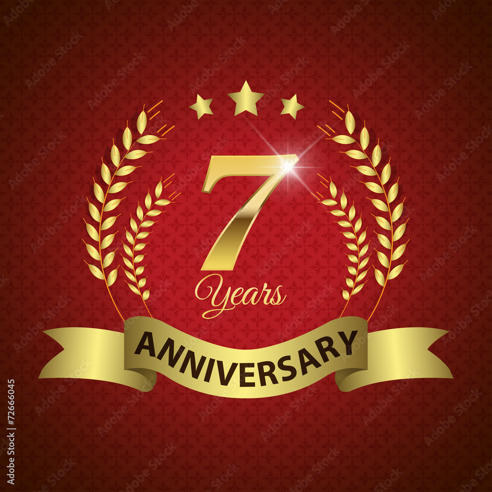 Celebrating 7 Years Anniversary, Golden Laurel Wreath & Ribbon Stock ...