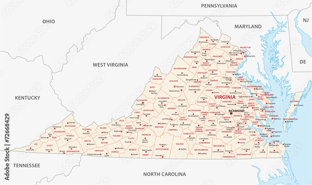 virginia administrative map Stock Vector | Adobe Stock