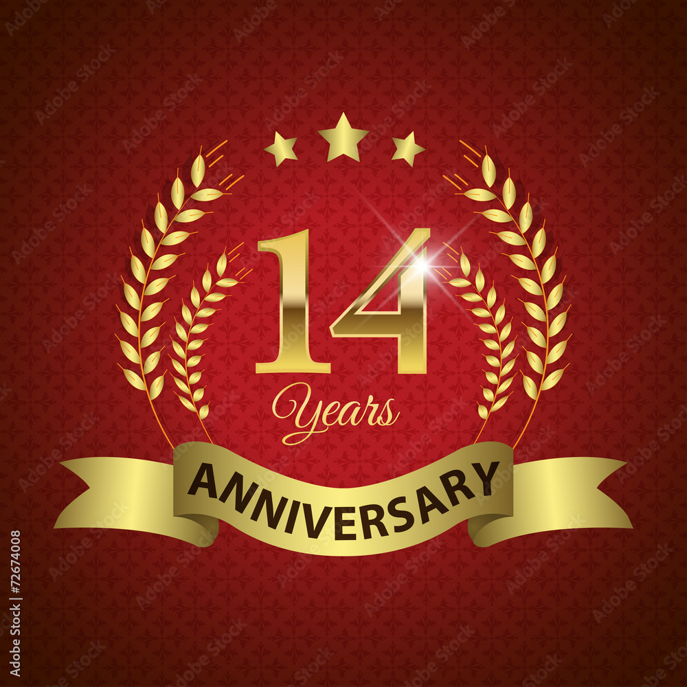 Celebrating 14 Years Anniversary, Golden Laurel Wreath & Ribbon Stock ...