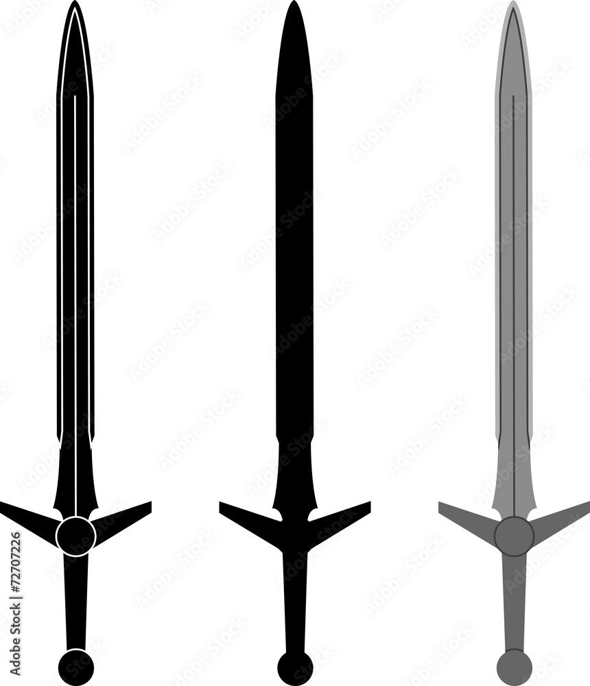 medieval sword. third variant. stencil and silhouette Stock Vector ...