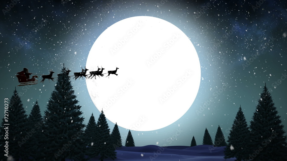 Santa and his sleigh flying over snowy forest Stock Video | Adobe Stock