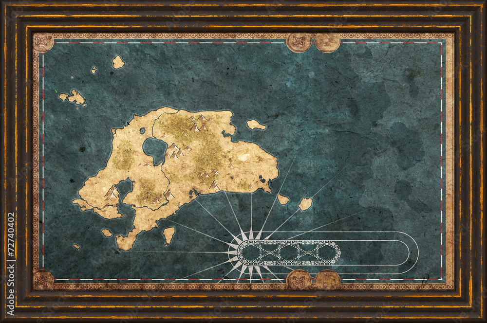 Old textured fantasy map of an island in a frame Stock Illustration ...