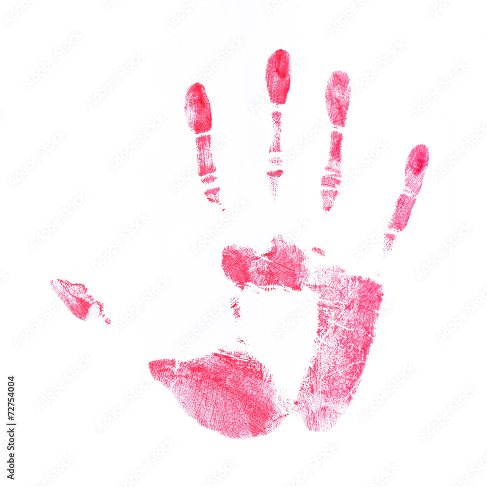 red hand print on white background Stock Photo | Adobe Stock