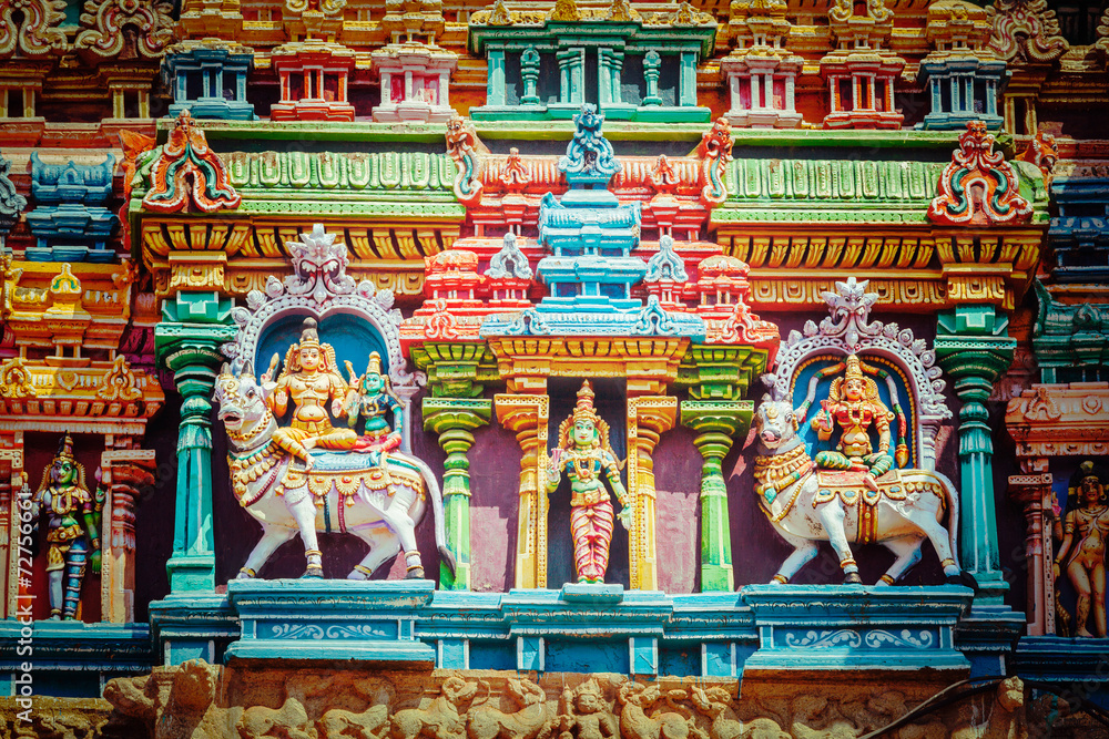 Sculptures on Hindu temple tower Stock Photo | Adobe Stock