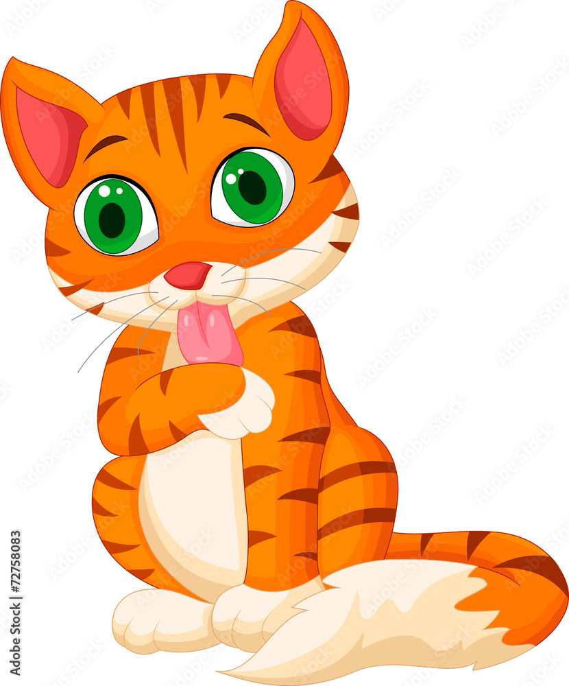 Cartoon cat licking its hand Stock Vector | Adobe Stock