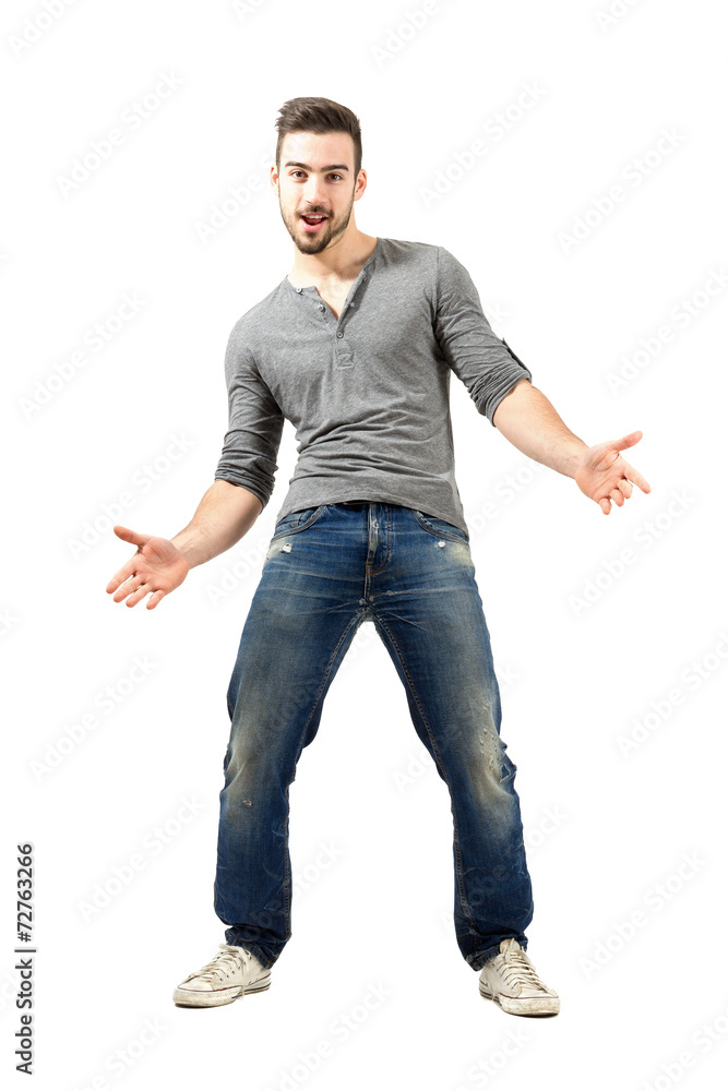 Man with spread open arms for hug Stock-Foto | Adobe Stock