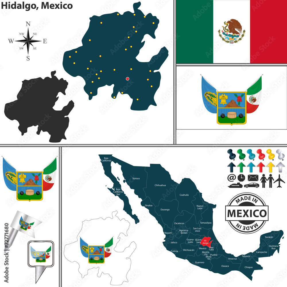 Map of Hidalgo, Mexico Stock Vector | Adobe Stock