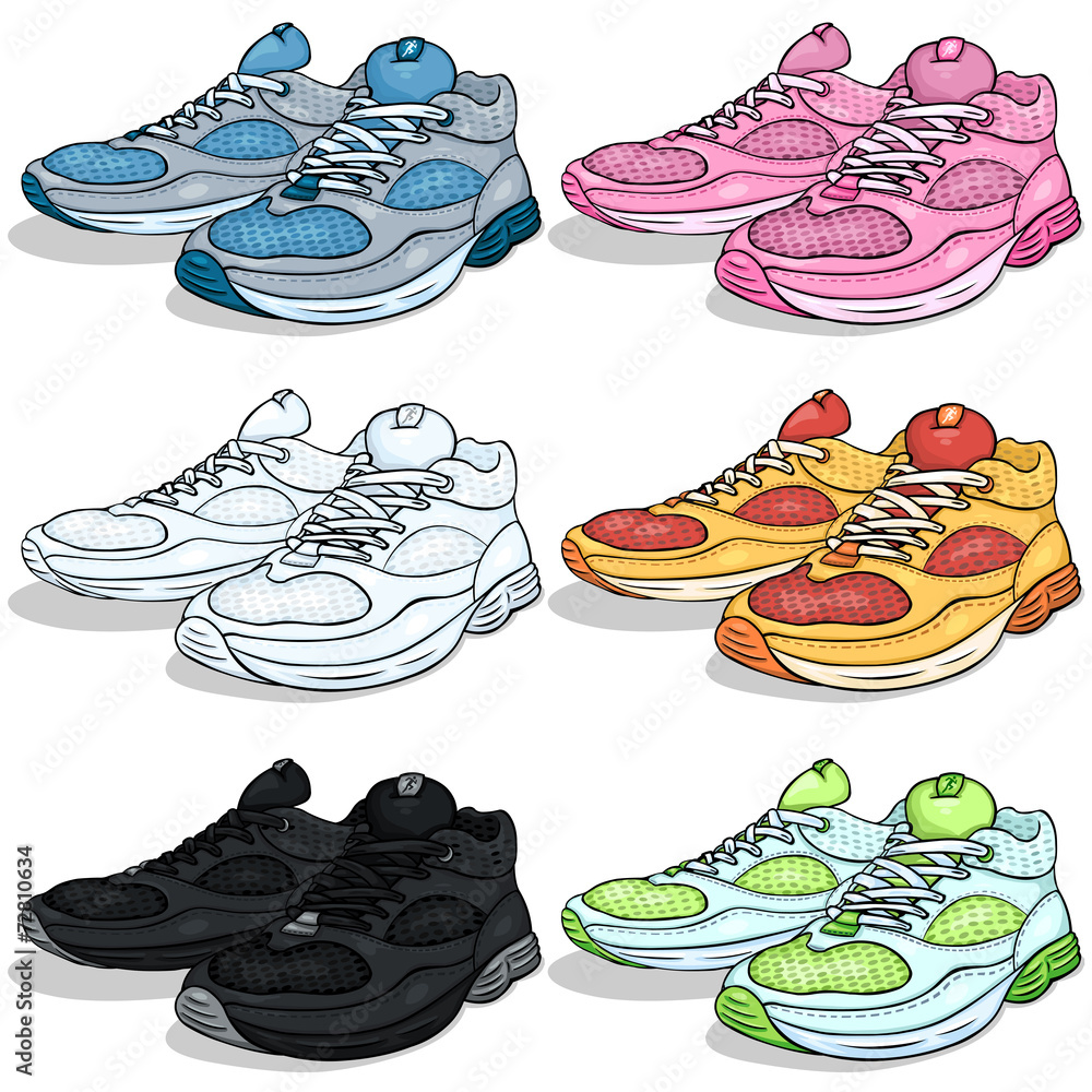 Vector Set of Cartoon Running Shoes Stock Vector | Adobe Stock