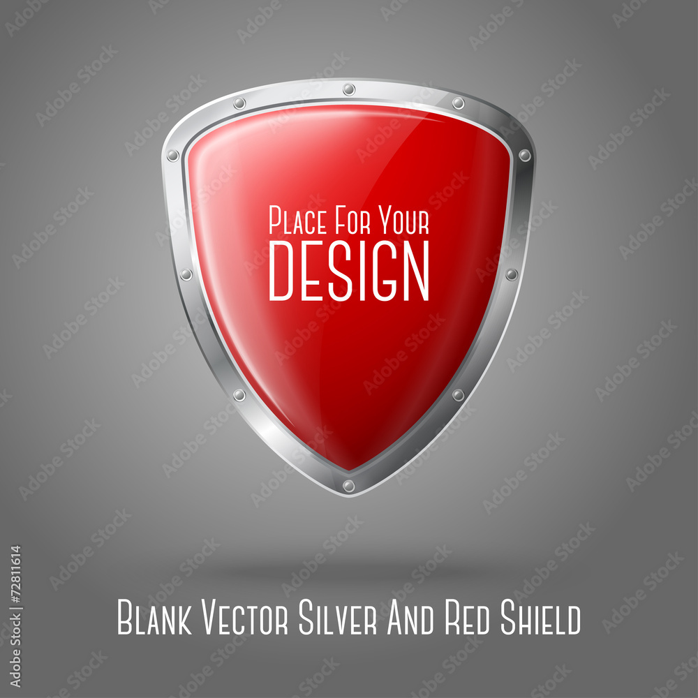 Blank red realistic glossy shield with silver border isolated on Stock ...
