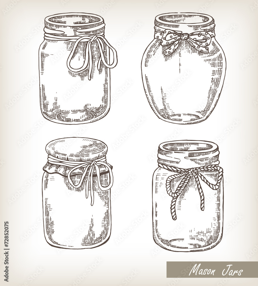 Mason jars set. Collection hand drawn vector illustration Stock Vector ...