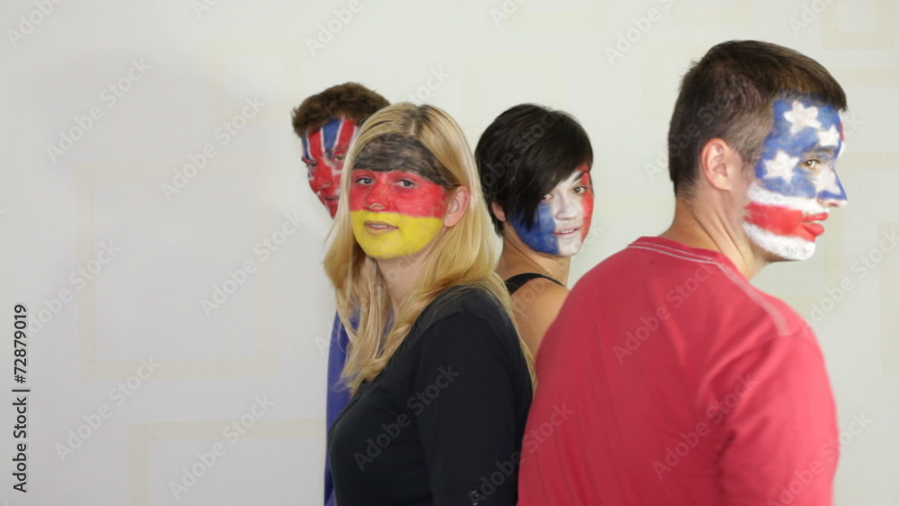 People with flags painted on faces dancing and smiling. Stock Video ...