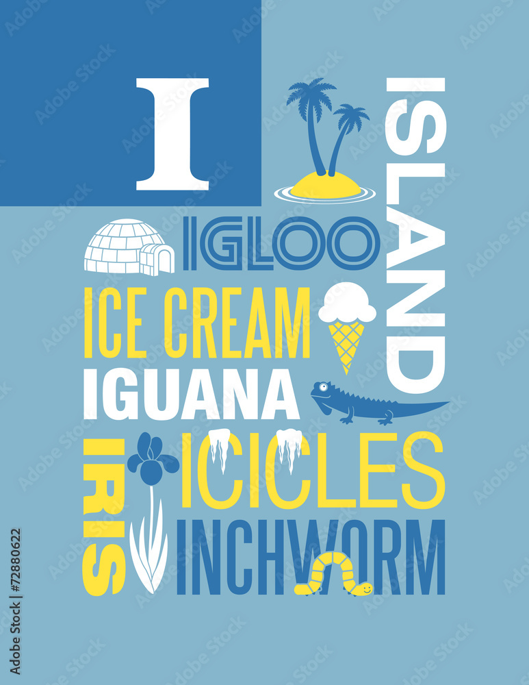 Letter I words typography illustration alphabet poster design Stock ...