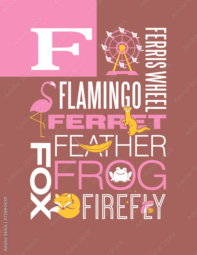 Letter F Words Typography Illustration Alphabet Poster Design Stock letter-f-words-typography-illustration-alphabet-poster-design-stock