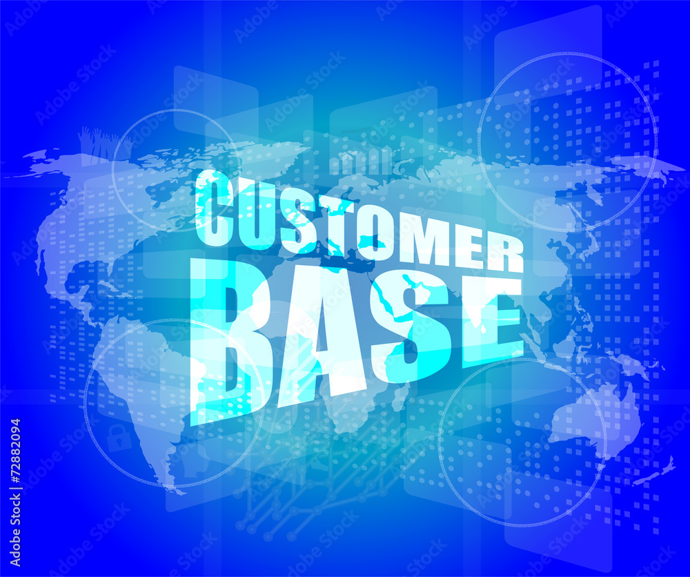 customer base words on digital screen with world map Stock Illustration ...