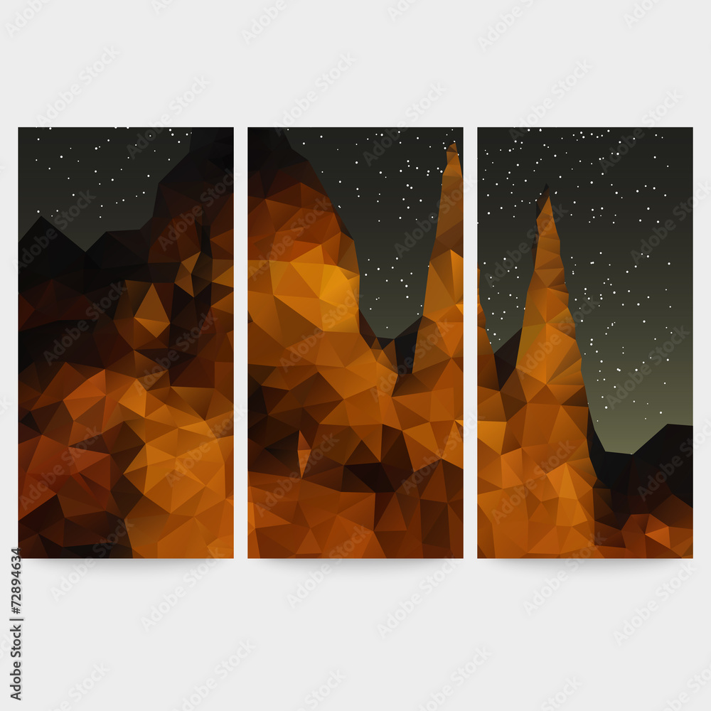 Set of beautiful night landscape backgrounds, triangle design Stock ...