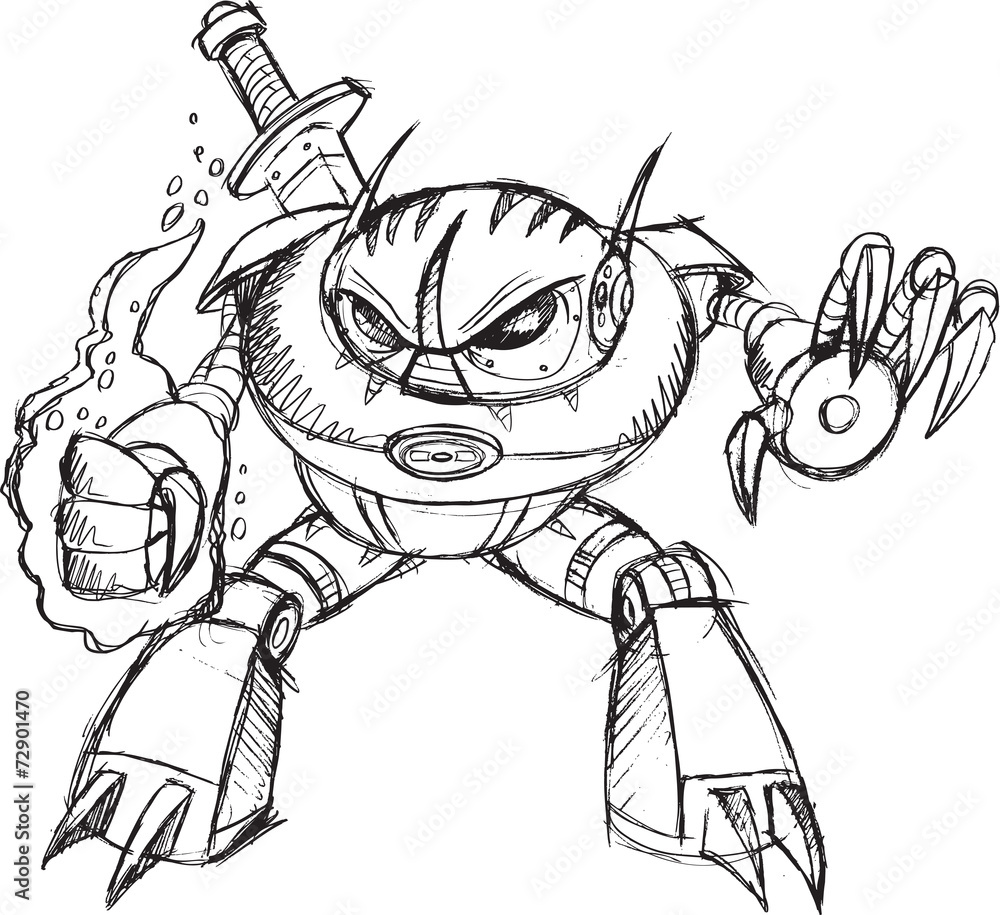 Robot Cyborg Warrior Ninja Vector Sketch Illustration Art Stock Vector ...