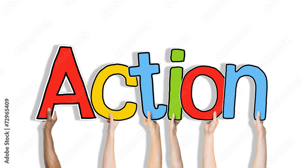 Group of Hands Holding Word Action Stock Photo | Adobe Stock