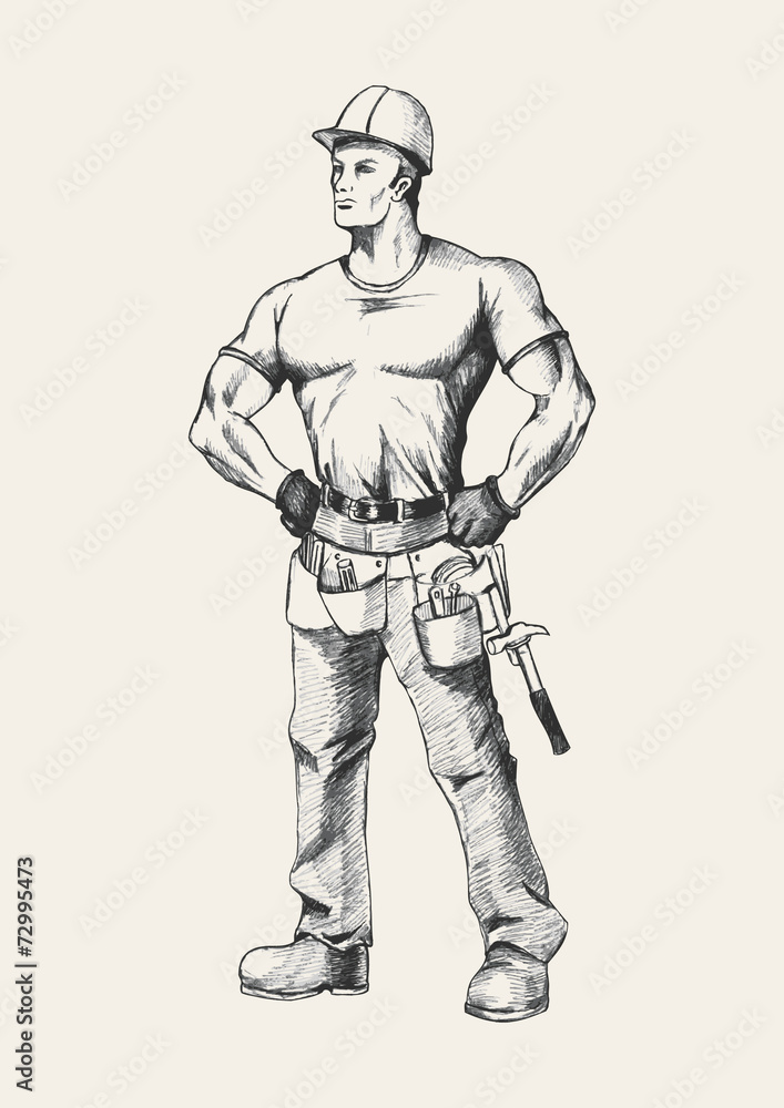 Sketch illustration of a handyman Stock Vector | Adobe Stock