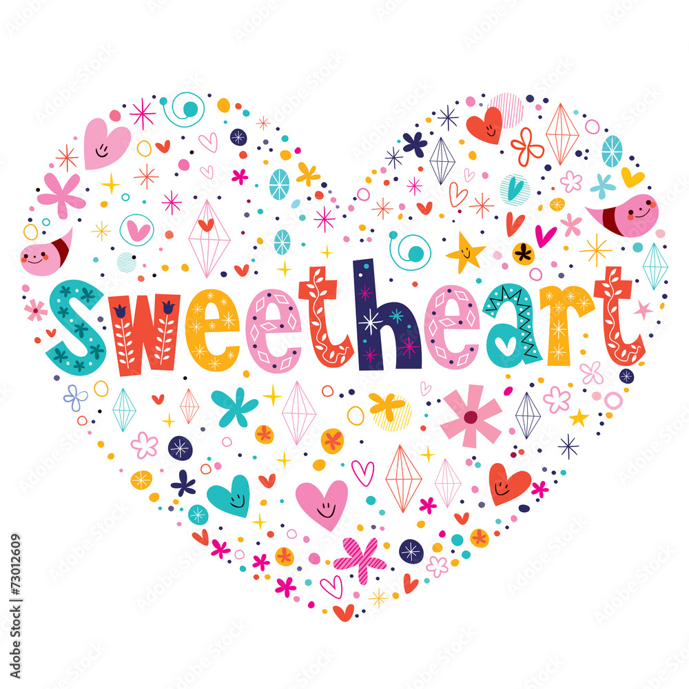 sweetheart heart shaped typography lettering card Stock Vector | Adobe ...