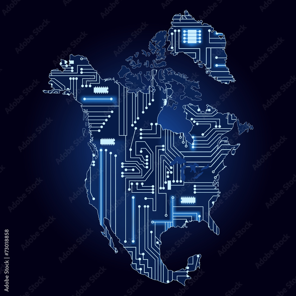 Map of North America with electronic circuit Stock Vector | Adobe Stock